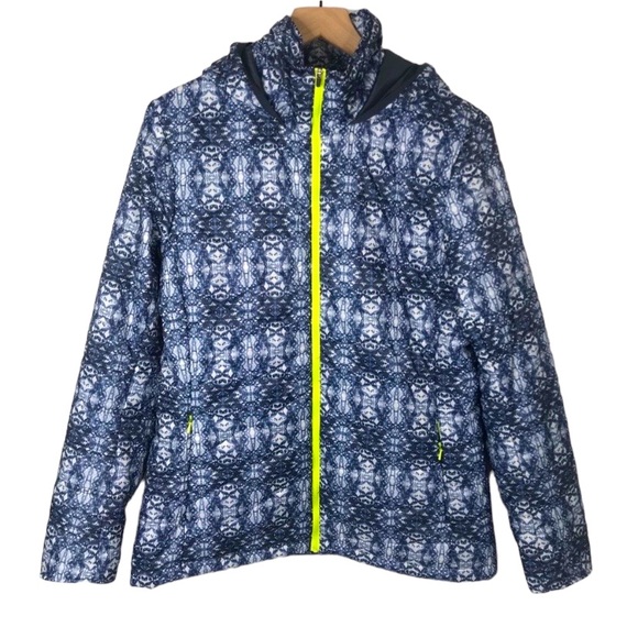 Title nine | Jackets & Coats | Title Nine Ikat Blue Neon Lime Zipper ...